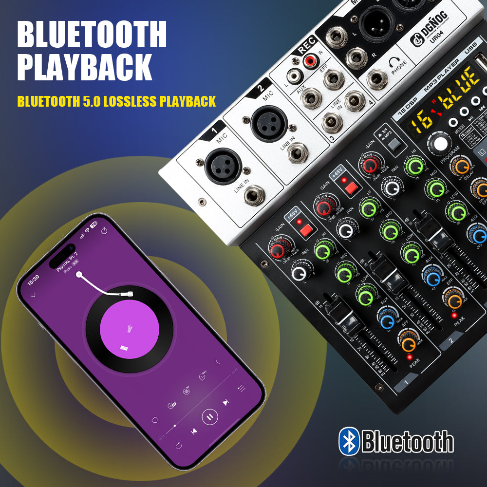 DGNOG UR04 4 Channel Audio Mixer with 48V Phantom Power Bluetooth 16 D – DGNOG Audio Store
