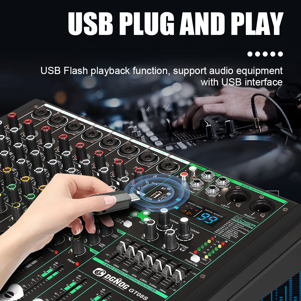 DGNOG GT08S 8 Channel Professional Audio Mixer 99 DSP 48V Phantom Powe ...